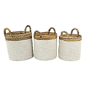 White Dried Plant Material Coastal Storage Basket (Set Of 3) 16 X 16round Rattan