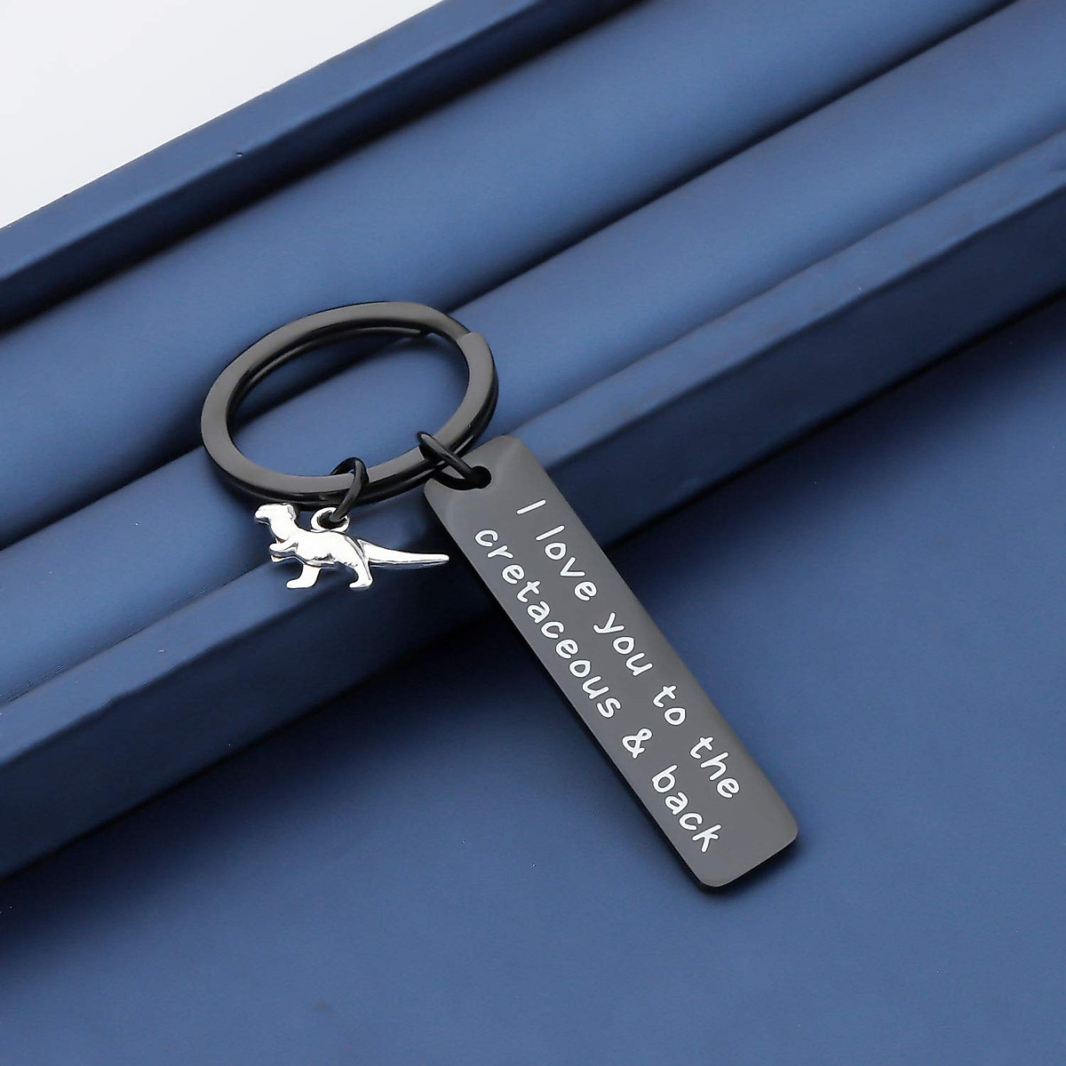 MYOSPARK Dinosaur Keychain I love You To The Cretaceous Back T-Rex Gift For Couple Dinosaur Lover (dinosaur keychain black)