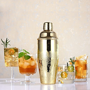 Etens Gold Cocktail Shaker, Martini Shaker 24oz with Built-in Strainer for Bartender Bartending, Bar Shakers Tin for Drinks Mixing | Golden | Stainless Steel | Cobbler