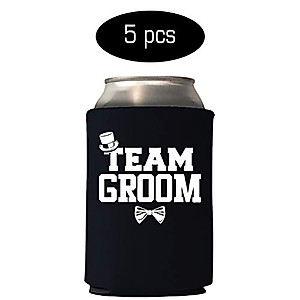 Veracco The Groom and Team Groom Can Coolie Holder Bachelor Party Wedding Favors Gift For Groom Groomsmans Proposal (White Groom, Black TG, 6)