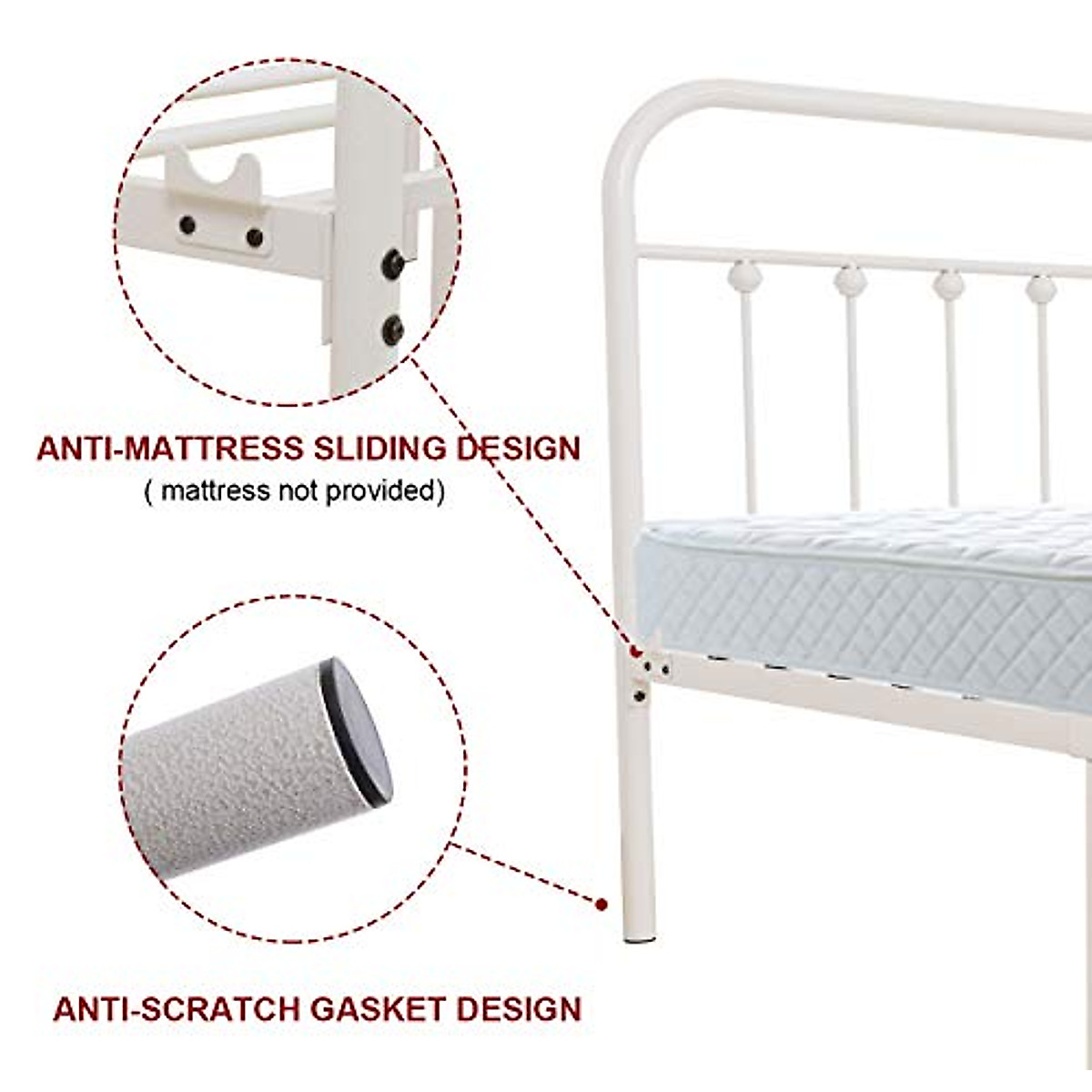 NEEBIRGELIA White Metal Bed Frame Queen Size with Headboard and Footboard Single Platform Mattress Base,Metal Tube and Iron-Art Bed（Queen,Grayish White）