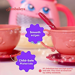 Jimbalaya Tea Party Set for Little Girls, Musical Mozartz Rainbow Colours Teapot with Songs & Sounds Pretend Play Toy Toddler Tea Set for Kids ,Toy Tea Set w/ Cupcake and Ice Cream