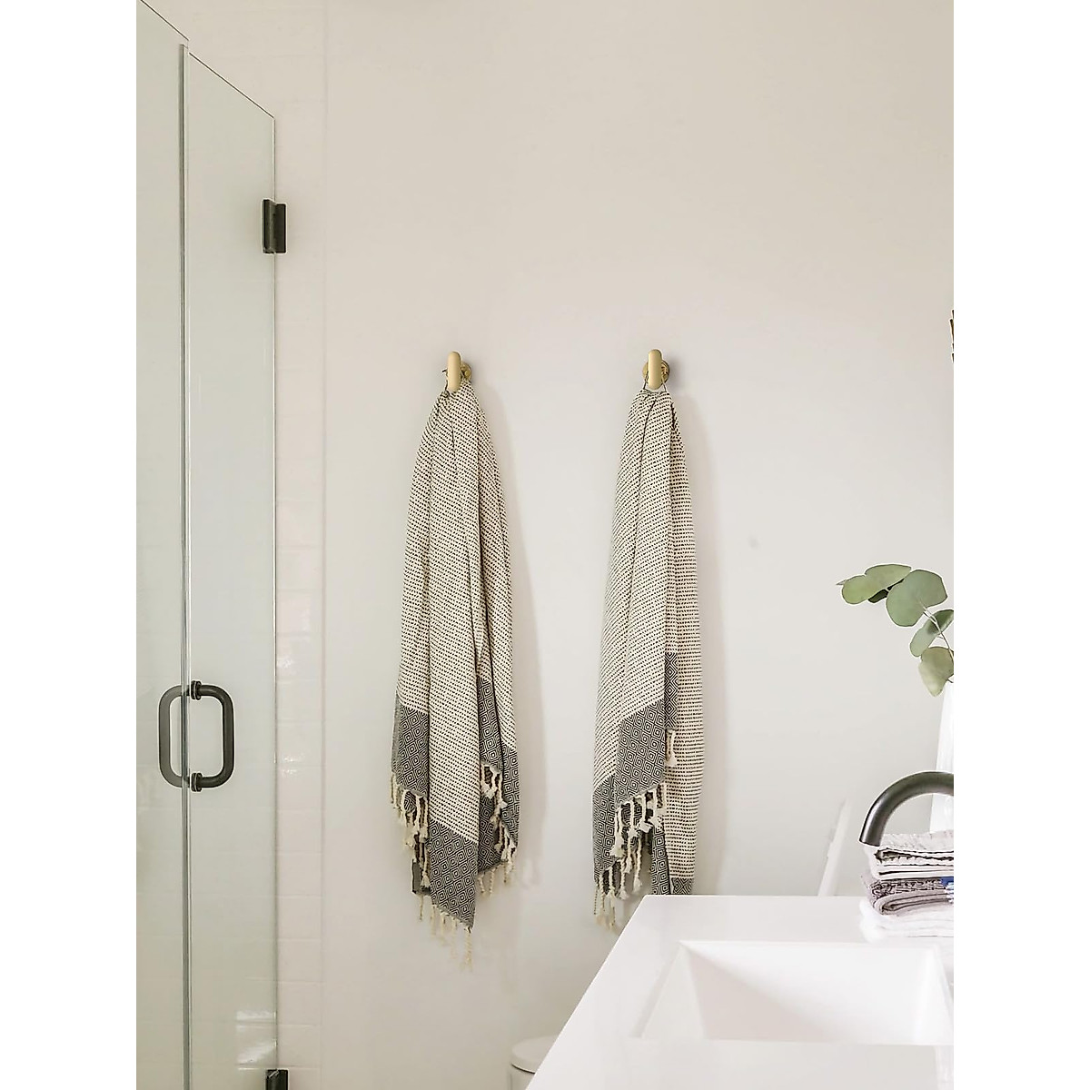 SORWDUERM 2 Pack Gold Robe Towel Hooks for Bathroom Kitchen Wall Mounted Self-Adhesive Hooks Shower Hooks Glass, Mirror, Tile Coat Hat Heavy Duty Rotatable