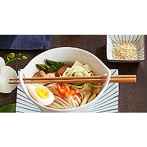 Tasse Verre Porcelain Noodle Soup Bowl w/Bamboo Chopsticks and Ceramic Spoon 20 oz, 2-Pack
