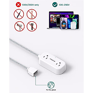 Addtam Universal Travel Adapter, Power Strip with International Plug Adapter, 2 AC Outlet and 2 USB Ports(1 USB-C PD 20W), Essentials for US EU UK AU White