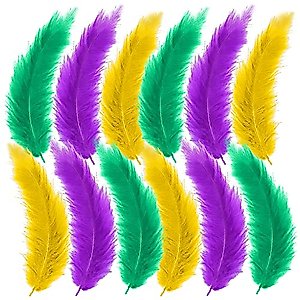 Colorful Feathers for Crafts, 150 Pcs Natural Green Gold Purple Feathers for DIY Craft Mardi Gras Party Decorations Carnival Costume