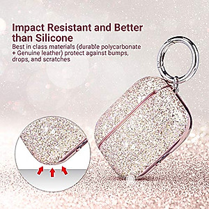 ULAK Compatible with AirPods Pro Case, Glitter AirPods Pro 1st Generation Case for Women Girls Bling Sparkle Leather Shockproof Protective iPods Pro Cover with Keychain for AirPod Pro 2019, Pink