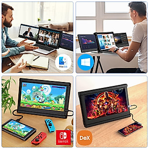 FICIHP 13.3" Laptop Screen Extender for M1 MacBook One Cable Plug&Play, Cooling System Triple Portable Monitor for Laptop with USB C HDMI, Monitor Attachment for Laptop Frame 13-16 inch Mac/Android