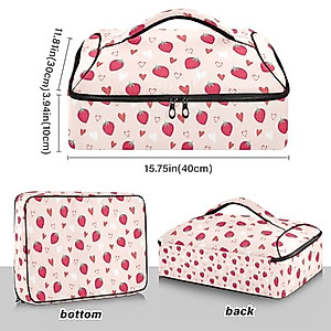 Kcldeci Insulated Thermal Food Carrier Insulated Casserole Carrier for Hot or Cold Food,Red Strawberry and Heart Insulated Tote Bag for Potluck Cookouts Parties Picnic,Lasagna Lugger