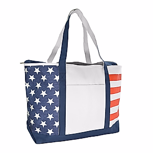 DALIX Striped Boat Bag Premium Cotton Canvas Tote Black, Red, Pink, Navy Blue, Purple (Stars-Stripes)