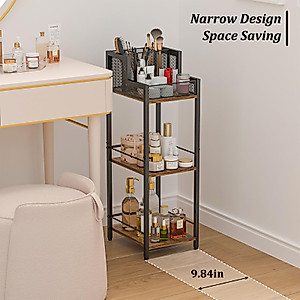Yuyetuyo Bathroom Cart Bathroom Shelf Organizer Hair Dryer Holder 3-Tier Narrow Hair Tool Organizer with 3 Grids -Makeup Organizer Floor Stand, Flat/Curling Irons Hair Straighteners Holder -Black