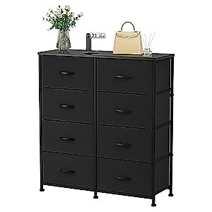 JUMMICO Tall Wide 8 Drawers Dresser for Bedroom, Dormitory (Black)