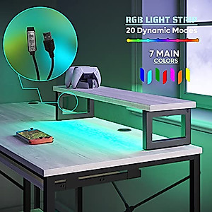 Bestier L Shaped Office Desk with Led Light 95.2 Inch Gaming Corner Desk or 2 Person Long Table with Shelves Monitor Stand and Keyboard Tray for Home Office, White Wash