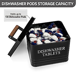 Calindiana Modern Farmhouse Metal Dishwasher Pods Container Holder with Lid for Kitchen Organization and Storage, Kitchen Essentials Decor Accessories, Black