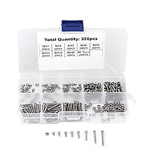 320Pcs/Set M2 Machine Screws Set Screws & Bolts Fasteners for Laptop/Phone/PC Repair Tools Kit Stainless Steel SCRW-229010