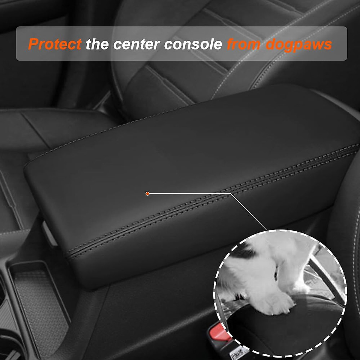 DEYTOP Console Cover for Honda CRV 2024 2023 Armrest Cover for CR-V Accessories Anti-Scratch Leather Armrest Pad Protector (Black with Black Stitches)