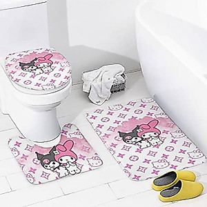 fmsnupz 4PCS Anime Shower Curtain Set, Cute Bathroom Decor with Non-Slip Rugs, Toilet Lid Cover and Bath Mat, Waterproof Fabric Shower Curtains with 12 Hooks, 70.8"x70.8"