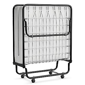 KOMFOTT Rollaway Folding Bed with 4" Mattress, Foldable Rollaway Bed with Memory Foam Mattress for Adults, Portable Fold Up Guest Bed with Sturdy Steel Frame on Wheels for Home & Office, Made in Italy