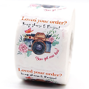 Snap Share Review Retro Camera Stickers,Thank You Stickers,Small Shop Stickers,Mail Envelopes Stickers Handmade Stickers for Small Business,Handmade Goods,Online Retailers,500 PCS