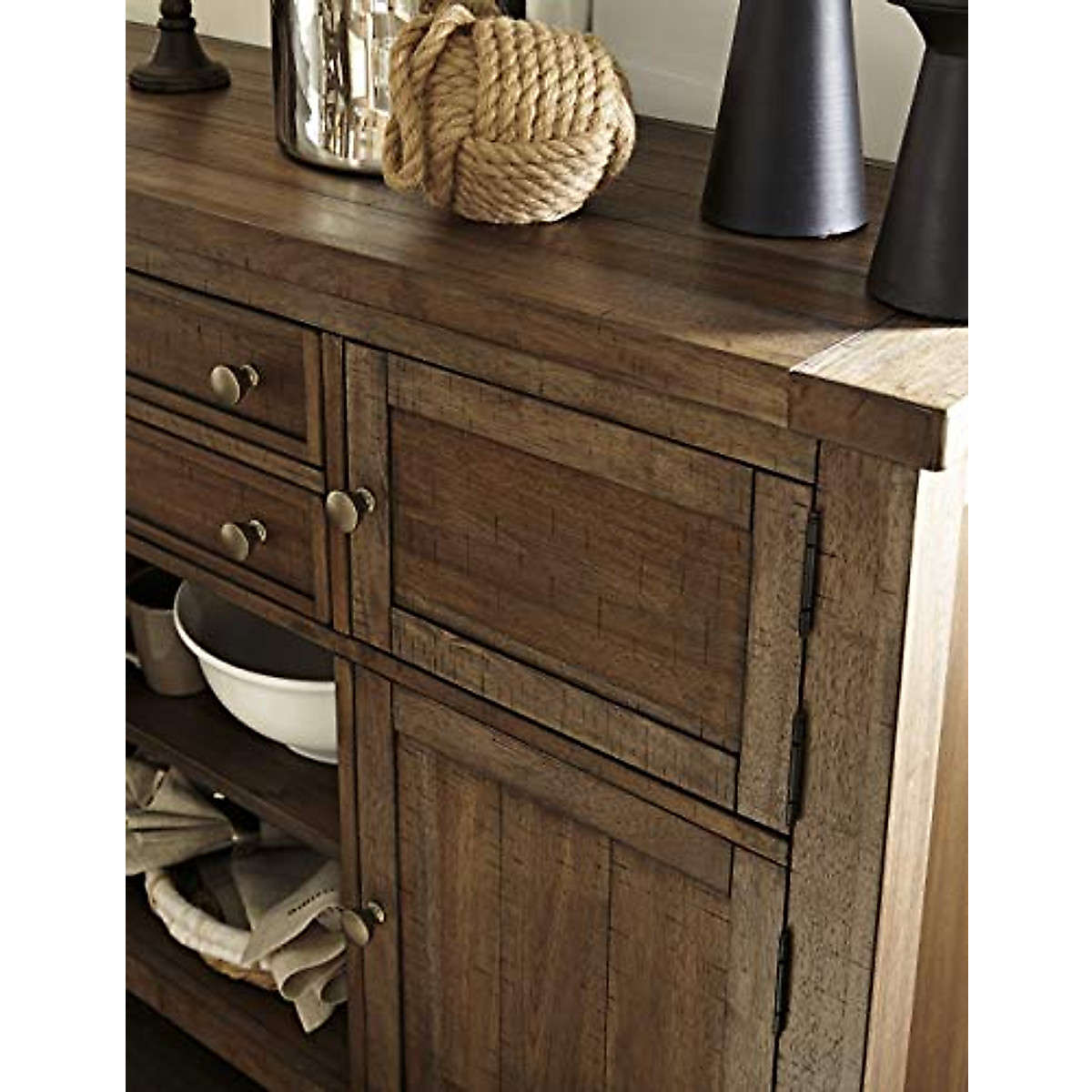 Signature Design by Ashley Moriville Rustic -Dining Room Buffet with 4 Cabinets & Display Shelf, Brown