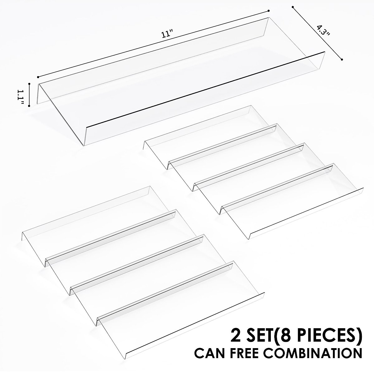 Clear Acrylic Spice Drawer Organizer, 4 Tier- 2 Set Seasoning Jars Drawers Insert, Expandable From 11" to 22", Kitchen Spice Rack Tray for Drawer/Countertop (Jars not included)