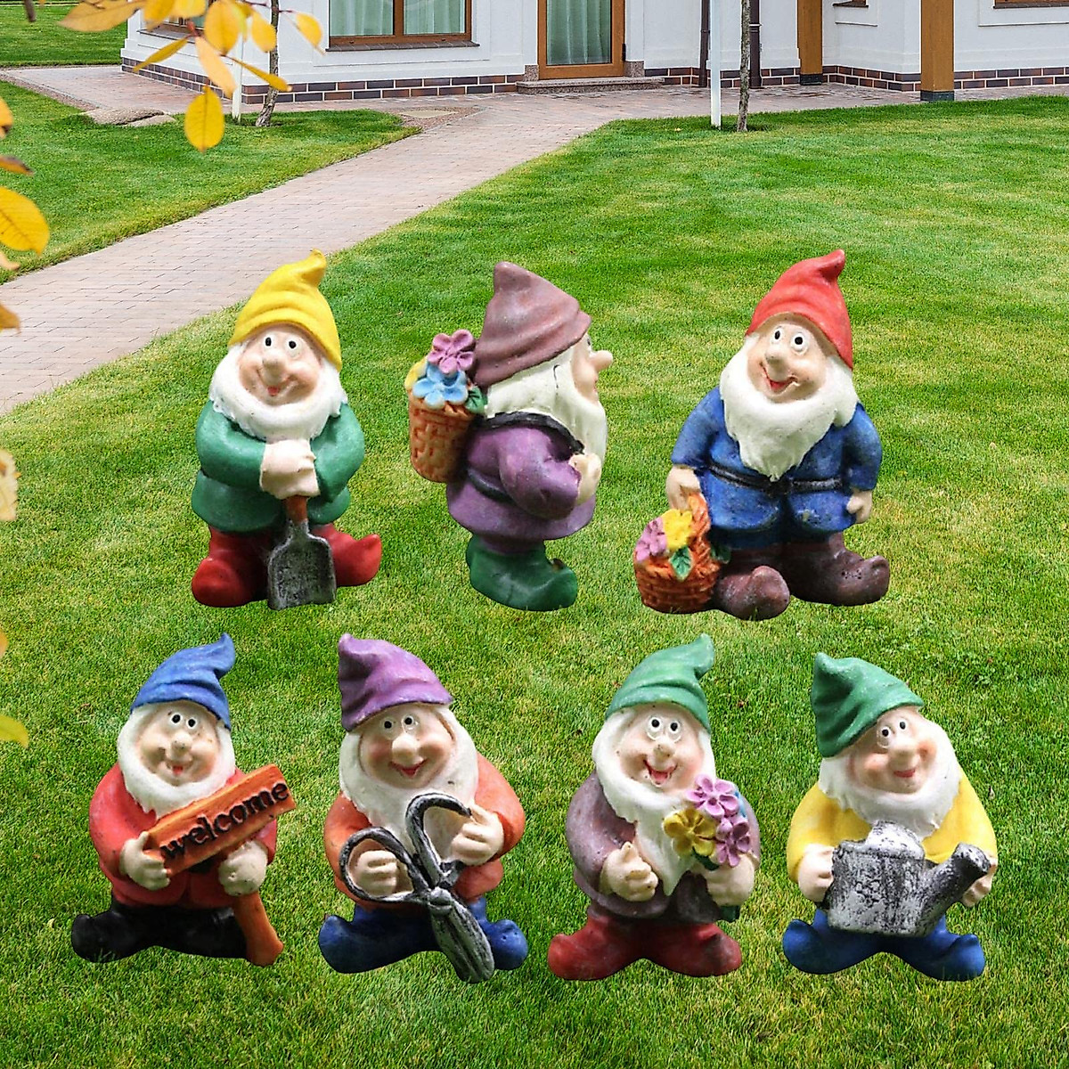 Serenable 7pcs Funny Garden Gnome Resin Ornaments Crafts Micro Landscape Moss Bonsai Decoration Home Decoration Ornaments
