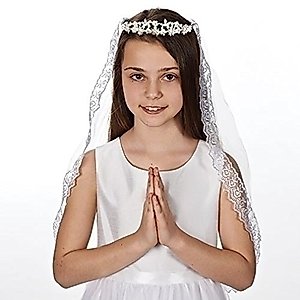 Giftware by Roman Inc., Sacraments, First Communion Veil, 27.2"L KATE PEARL TIARA W/TRIM ,Religious, Inspirational, Durable (27x5x2)