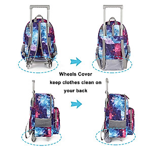 Rolling Backpack 18 inch Double Handle Wheeled Laptop Boys Girls Travel School Children Luggage Toddler Trip, Galaxy