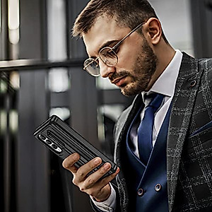 VEGO for Galaxy Z Fold 4 Case with S Pen Holder, Metal Kickstand Case with [Hinge Protection & Screen Protector], PU Leather Protective Case for Samsung Z Fold 4 5G 2022 New Released - Midnight Black