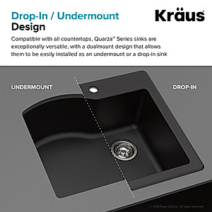 KRAUS KGD-441 Quarza 25-inch Dual Mount Single Bowl Granite Kitchen Sink in Grey