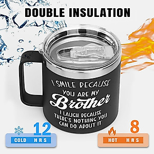 FROOBLEQUIRK 14 Oz Tumbler for Brother – Christmas, Birthday Present from Sister or Brother, Funny Drinkware for Him