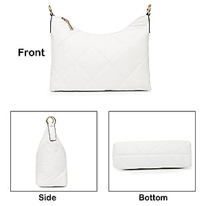 Herald Quilted Puffer Hobo Crossbody Bag for Women, Lightweight Shoulder Side Handbag with Chain Strap & Coin Purse Pouch (White)