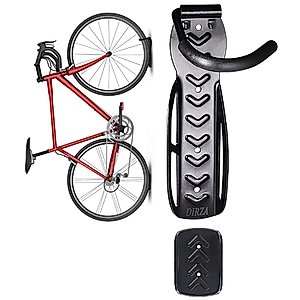 DIRZA Bike Wall Mount Rack with Tire Tray - Vertical Bike Storage Rack for Indoor,Garage,Shed - Easy to install - Great for Hanging Road,Mountain or Hybrid Bikes - Screws Included - 1 Pack