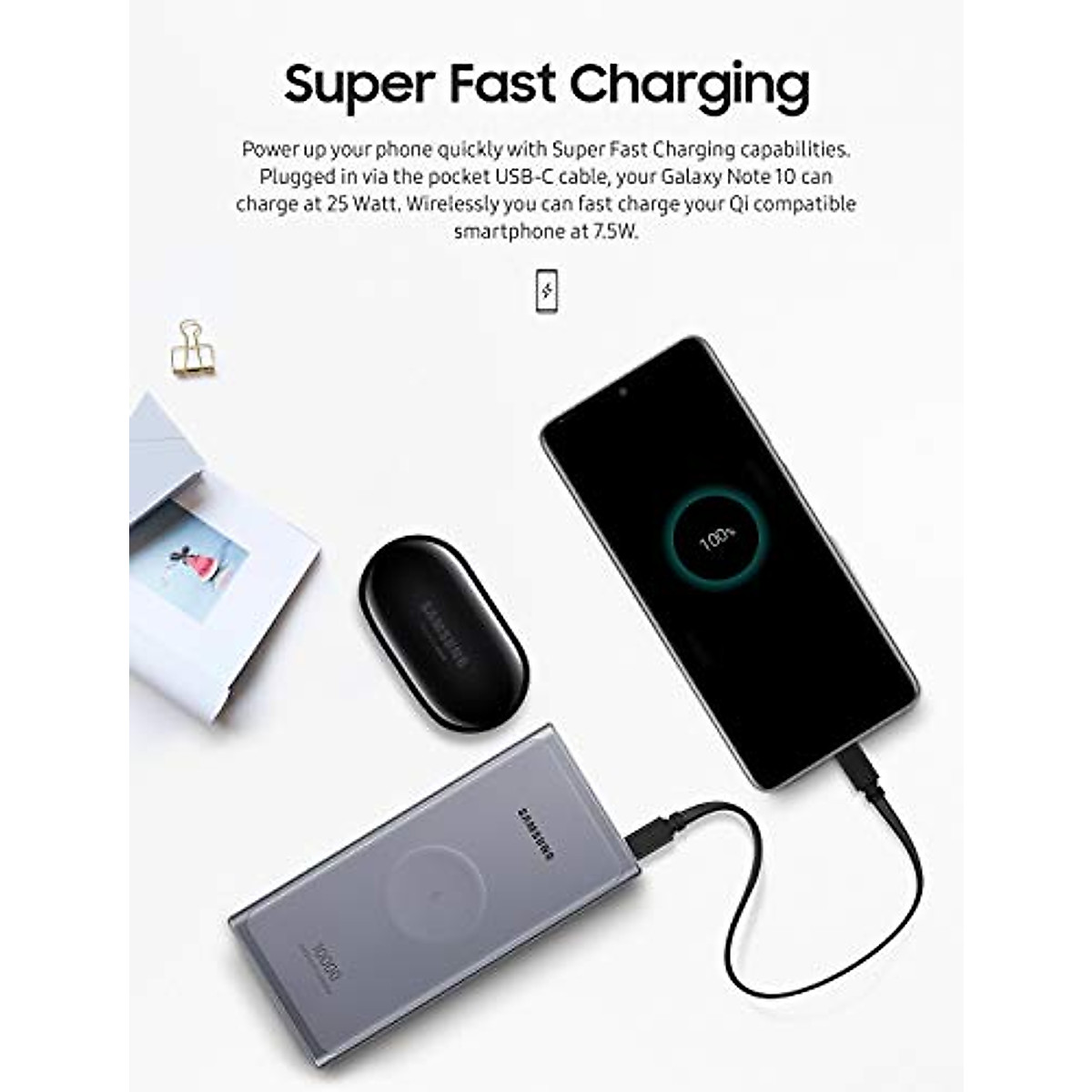 SAMSUNG 10,000 mAh Super Fast 25W Portable Wireless Charger Charger Battery Pack USB-C, Silver (US Version with Warranty) (EB-U3300XJEGUS)