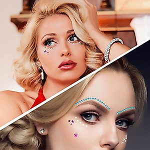 9 Sheets Face Gems Stickers, Self-adhesive Face Jewels Stickers including Stars, Flower, Drop Shape Cute Face Diamonds Jewels for Makeup, Party, Festival (Pattern 1)