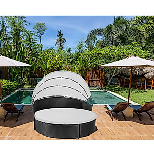 FSJITF Outdoor Weatherproof Sunproof Waterproof 75in Round Bed Cover,with Elastic Round Sofa Sun Bed Cushion Cover, Replacement Patio Furniture daybed Bed Cushion Cover,Covers ONLY (Gray)