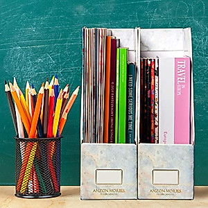 Magazine File Holder with Golden Marble Design 2 Pack, Premium Document Storage Box, Book Bin, Desk File Rack, Perfect for A4 Size Document, Office Folder, Newspaper Tray