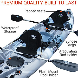 BKC TK219 12.5-Foot Tandem 2 or 3 Person Sit On Top Fishing Kayak w/Padded Seats and Paddles (Grey Camo)