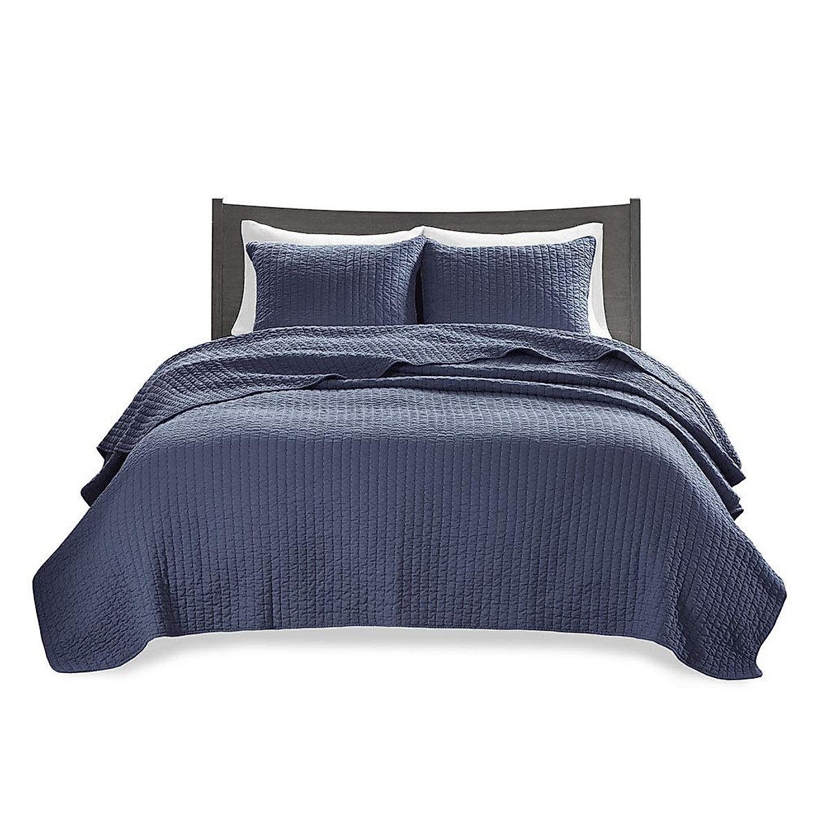Madison Park Keaton Quilt Set-Casual Channel Stitching Design All Season, Lightweight Coverlet Bedspread Bedding, Shams, King/Cal King(104"x94"), Stripe Navy, 3 Piece
