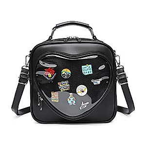 RAINBOW SMILE Ita Bag Multi-Purpose Backpack Crossbody Heart Purse Kawaii Pin Display Bag with Insert （2117-Black