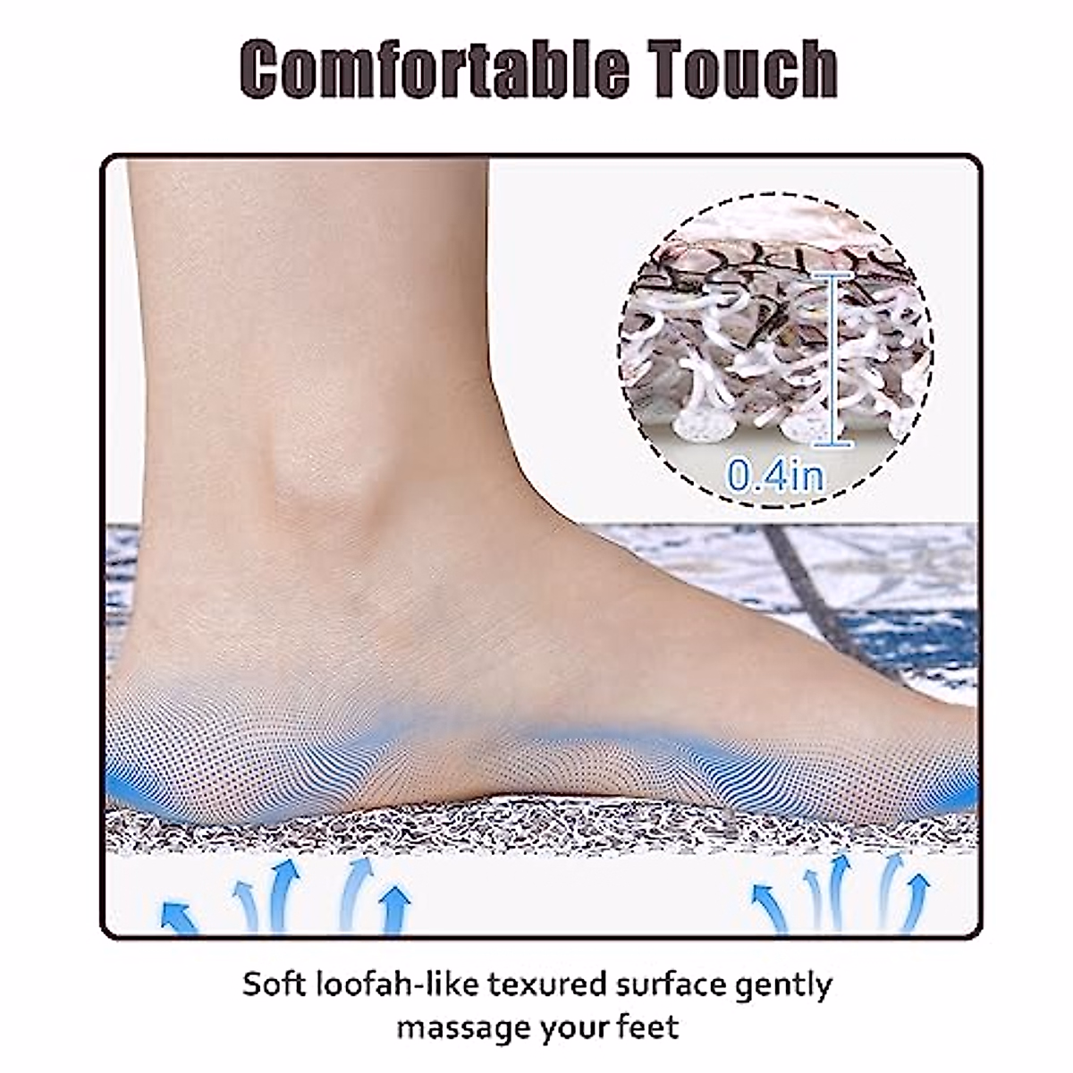 Square Shower Mat 24x24 Inch Non Slip Bath Mat for Inside Shower Loofah Shower Mat for Elderly Soft Textured Foot Massage Pad Bathroom Floor Mat for Wet Area, Without Suction Cups, Quick Drying