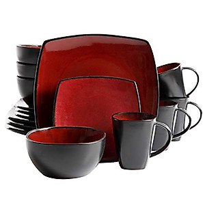 Gibson Elite Soho Lounge Reactive Glaze Stoneware Dinnerware Set, Service for 4 (16pc), Red