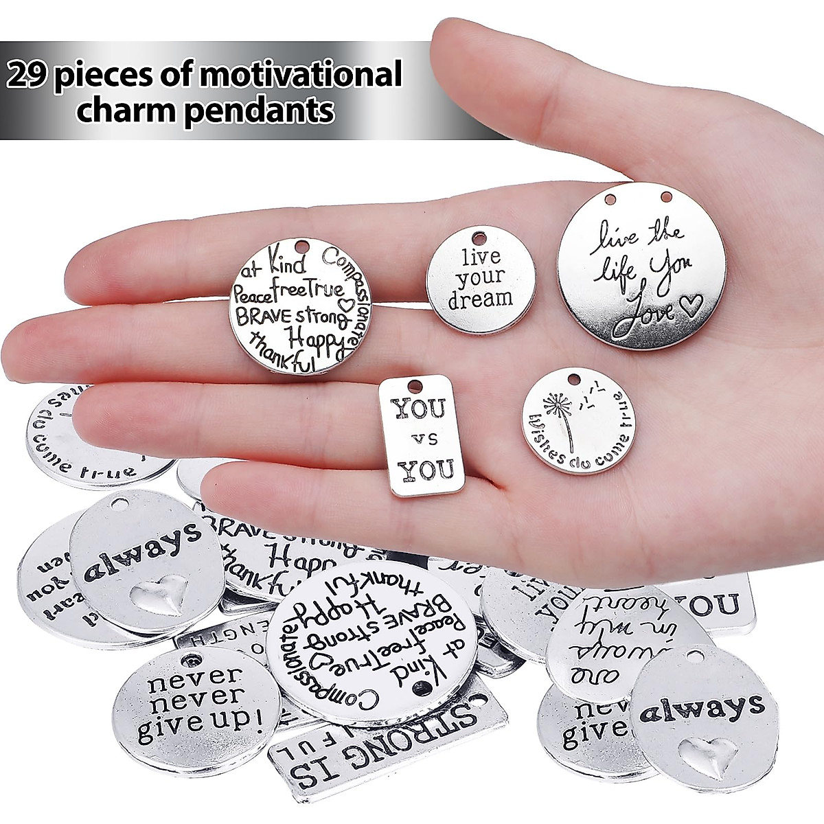 Hicarer 259 Pieces Inspirational Motivational Keychains Charms Bulk Keychains Inspirational Words Charms with Open Jump Rings Key Rings for Various DIY Necklaces, Bracelets