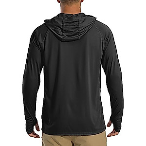 BIYLACLESEN Outdoor Shirts for Men Lightweight Workout Shirts Hiking T-Shirt Mens Quick Dry Shirt Long Dry Fit Long Sleeve Shirts Men with Hoodie Black