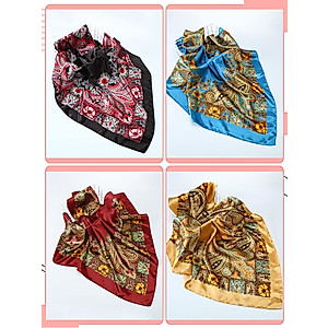 Giegxin 8 Pcs 35 Inch Silk Head Scarves Satin Scarf Square Hair Scarf Lightweight Headband Bandanas for Women Hair Wrapping(Vintage)