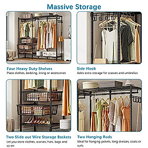 VIPEK V9 Protable Closet Rack for Hanging Clothes, Freestanding Clothes Rack Heavy Duty Metal Clothing Rack Closet System with Slide Baskets Garment Rack with Adjustable Shelves, Max 560 LBS, Black