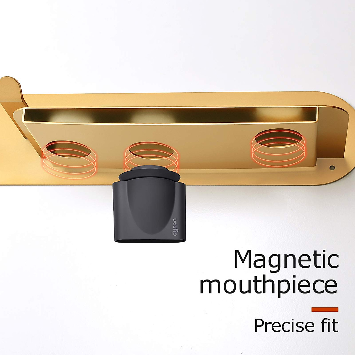 FLE Hair Dryer Holder Wall Mounted with Shelf, Gold Wall Mount Hair Dryer Holder Rack Organizer Compatible for Dyson Supersonic Hair Dryer,Diffuser, Two Nozzles,Power Plug…