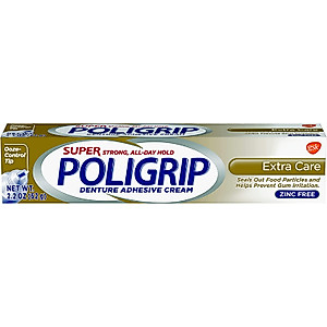 Super Poligrip Denture Adhesive Cream Extra Care - 2.2 oz, Pack of 4