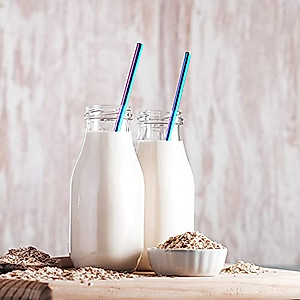 16-Pack Reusable 18/10 Stainless Steel Metal Straws with Silicone Tips & Cleaning Brush, Suotarn Long Drinking Straws for 20 24 30 oz Coffee Tumbler Travel Mug Cup, Dishwasher Safe, Rainbow