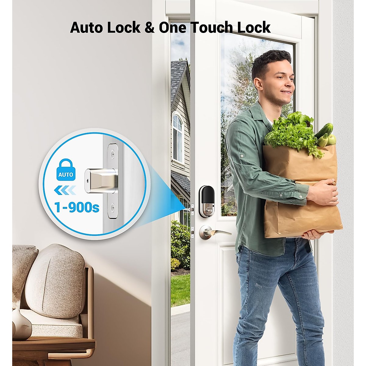 Veise Wifi Smart Lock with 2 Handles, Keyless Entry Door Lock Deadbolt with Handle Set, Smart Locks for Front Door with App Control, Electronic Digital Lock, Auto Lock, Easy Installation, Satin Nickel